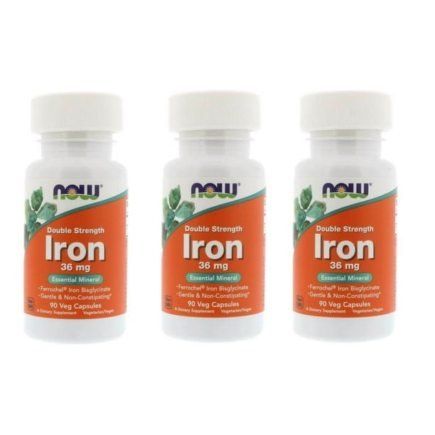 Now Foods - Iron, Double Strength, 36 mg, 90 Veg Capsules - 3 Packs ...