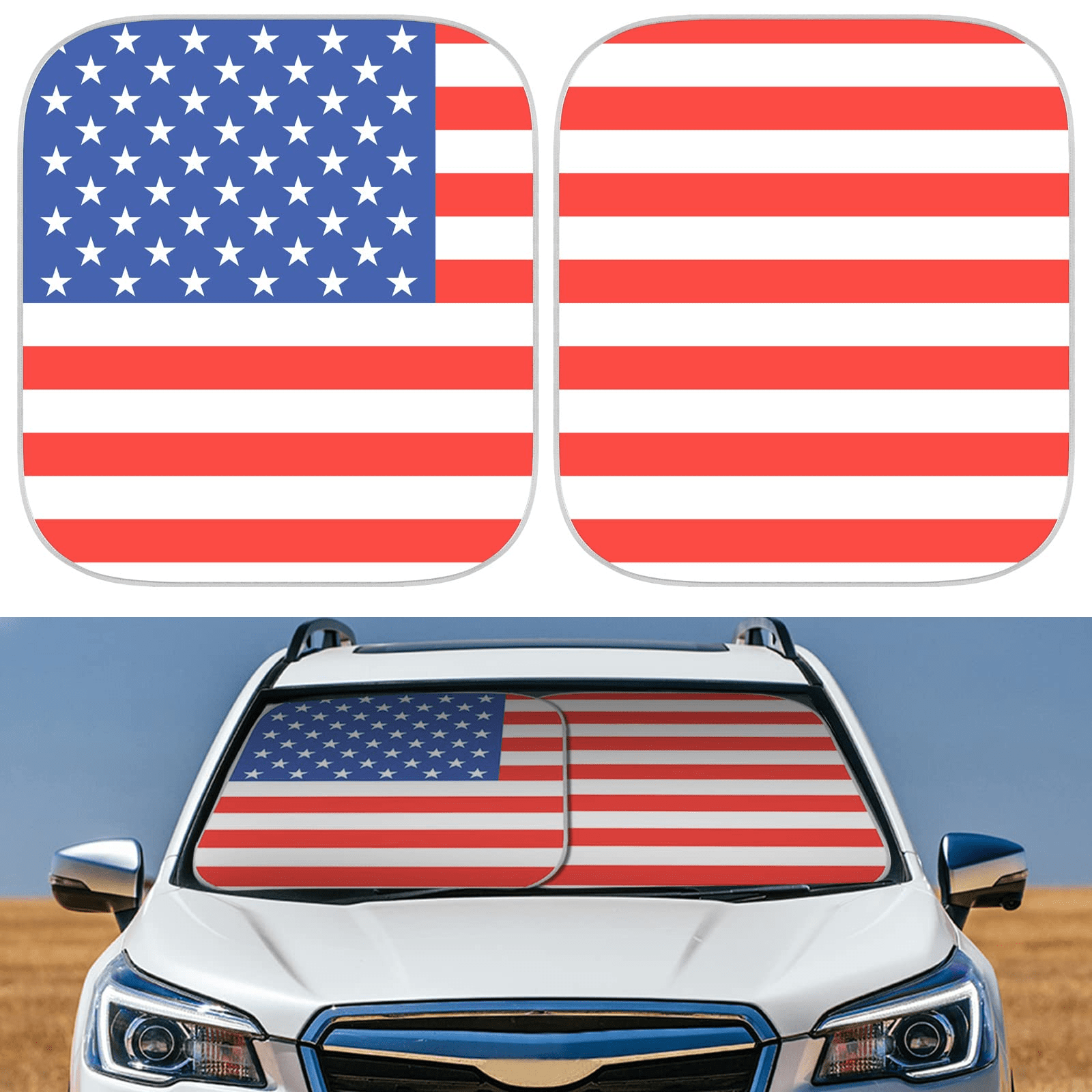 2PC Foldable USA Flag Windshield Sun shade,Front Window Sunshade ...