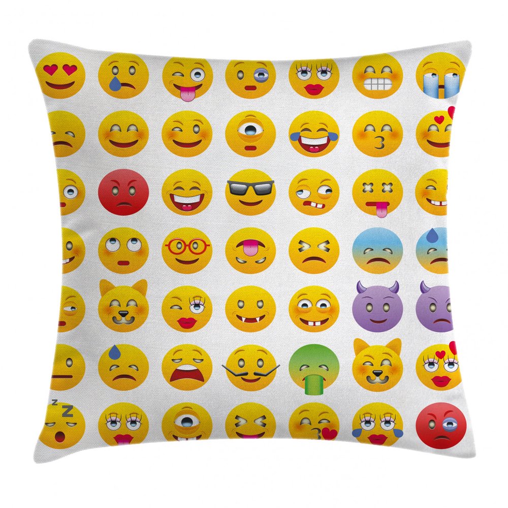 Emoji Throw Pillow Cushion Cover, Cartoon Like Smiley Faces of Mosters ...