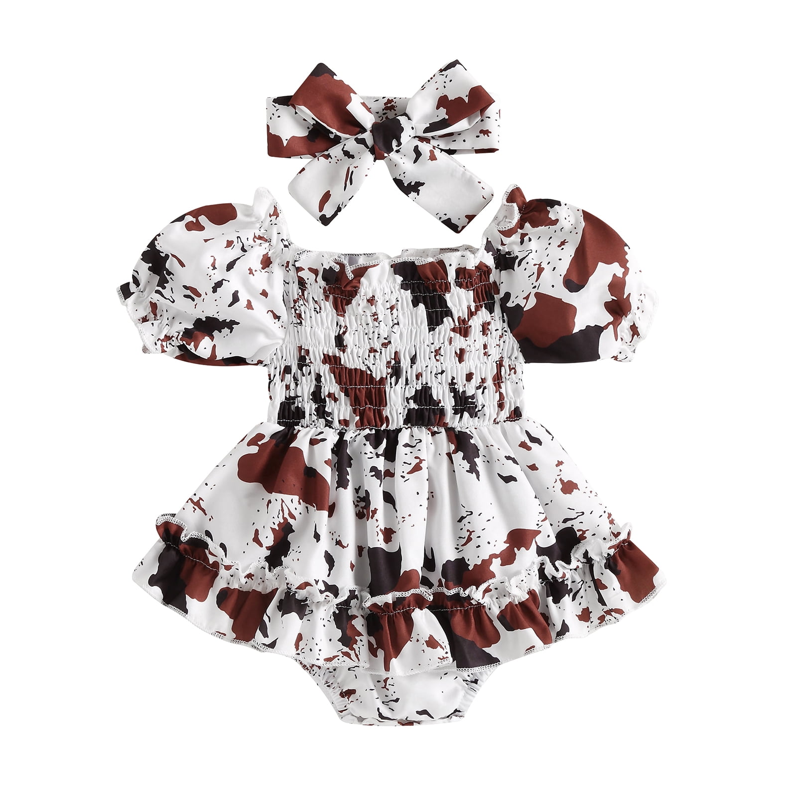 Infant Baby Girl Bubble Romper 6M 12M 18M 24M Ruffled Dress Cow Print Onesie Summer Dresses Cute ...