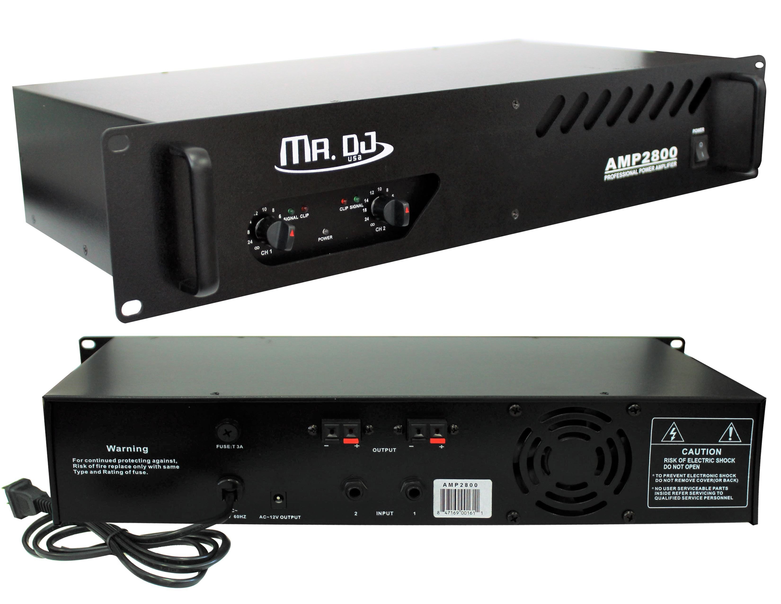 MR DJ AMP2800 800W MAX, 2-channel 300 watts RMS bridgeable dynamic ...