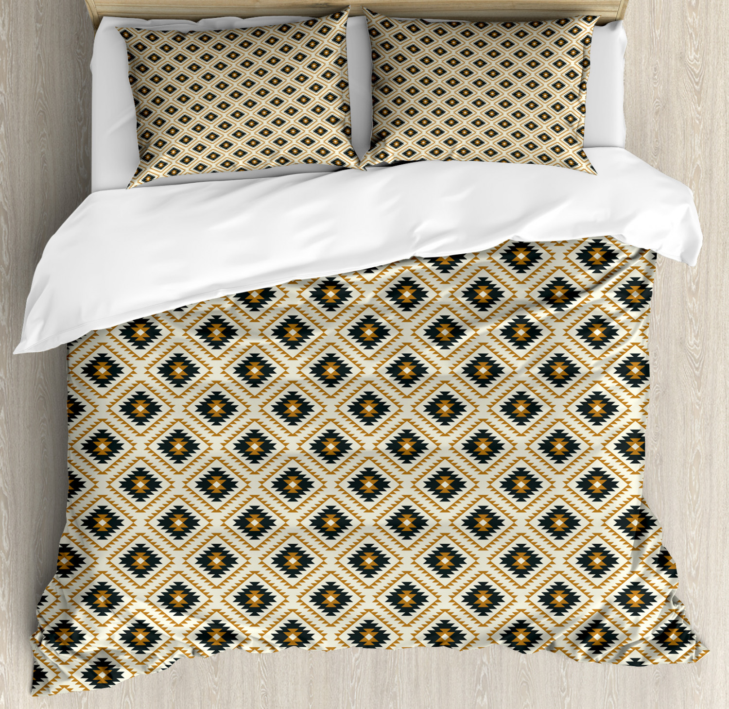 Aztec Queen Size Duvet Cover Set, Traditional Arabesque Inspired Ethnic ...