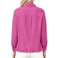 Blouse for Women Long Sleeve Collar Fashion Flax Solid Color Front ...