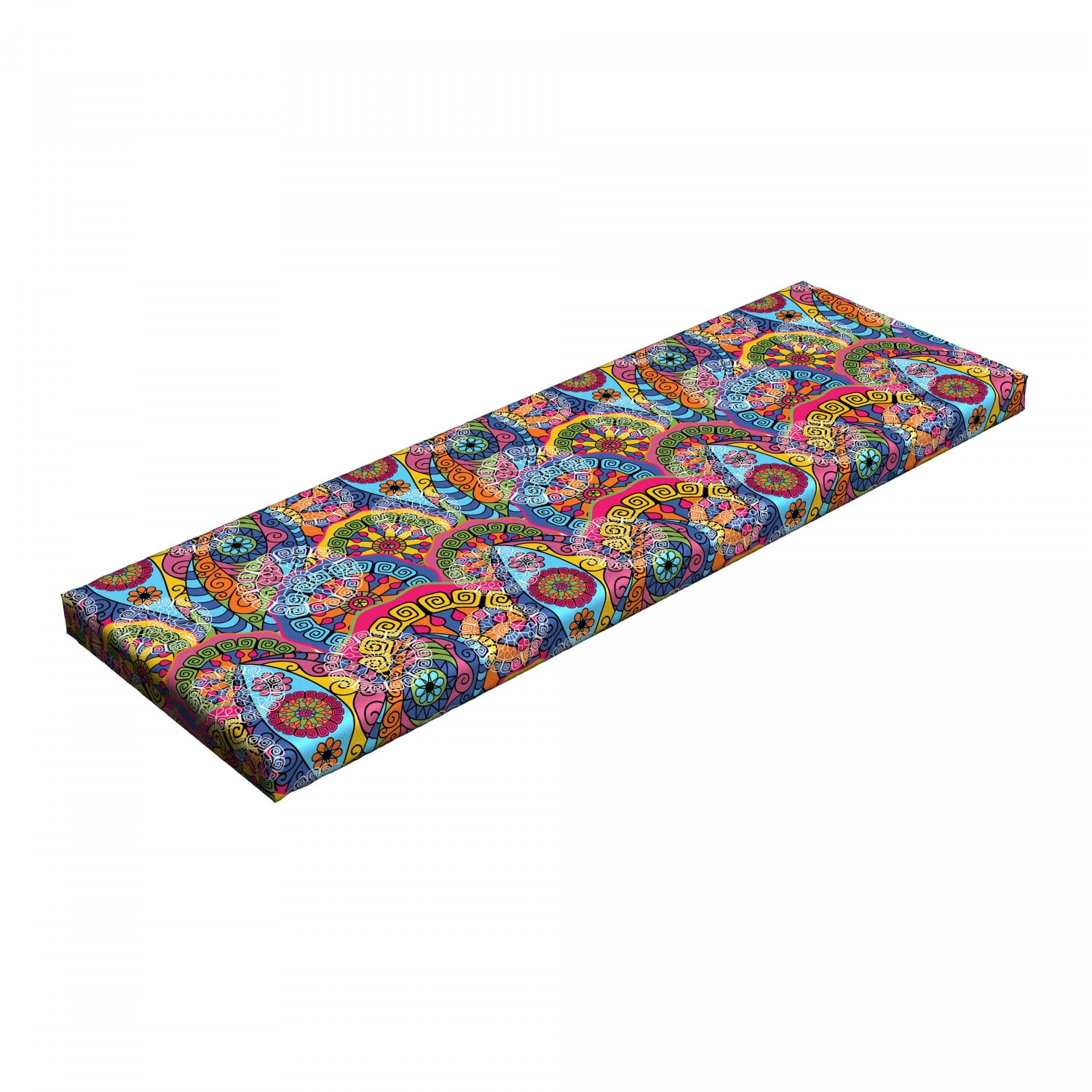 Floral Bench Pad, Hippie Style Abstract Blooms with Aztec Tribal ...