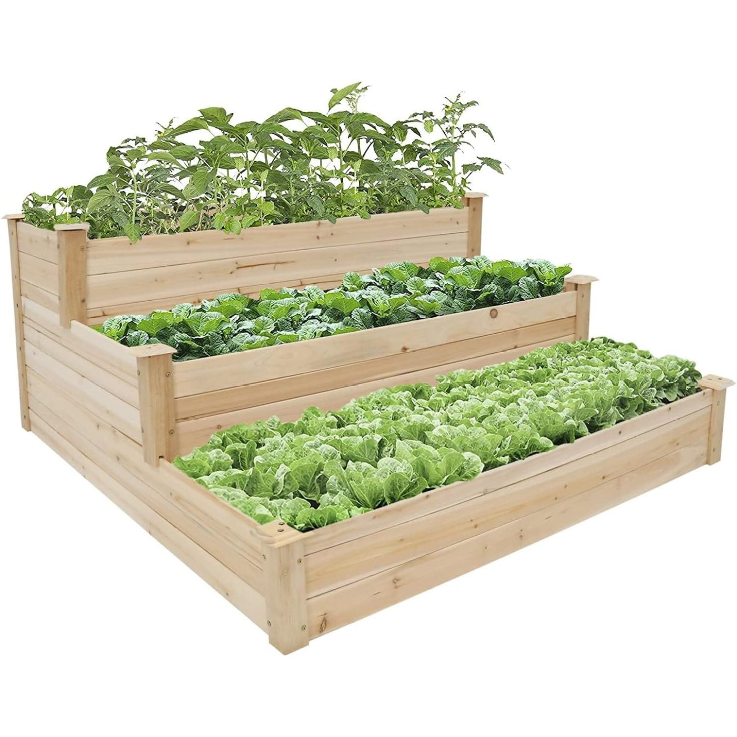 Bilot 3 Tier Raised Garden Bed Wood Elevated Planter Box Outdoor Patio ...