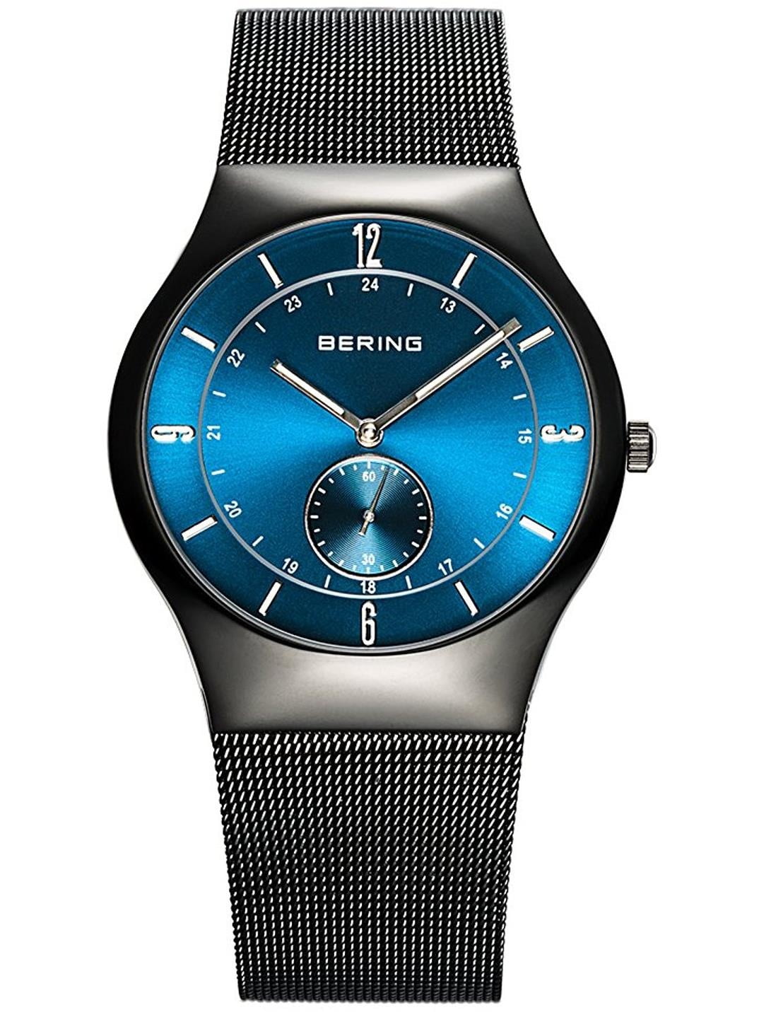 Bering Men's 40mm Black Steel Bracelet Titanium Case Quartz Blue Dial ...