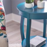 Home Square Round Wood End Table with Shelf in Teal Blue - Set of 2 ...