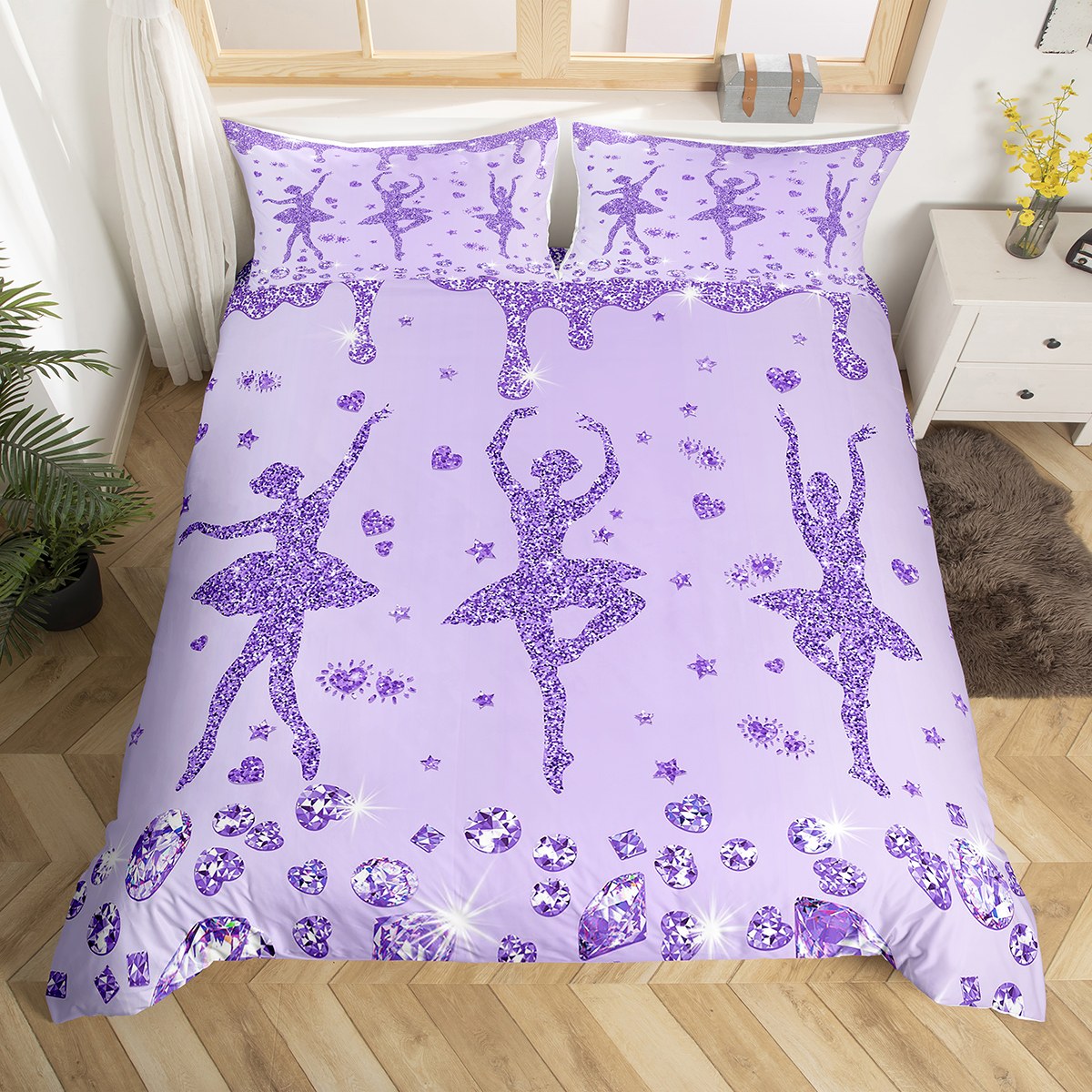 YST Purple Glitter Ballet Dancer Comforter Cover Queen Ballet Bedding ...