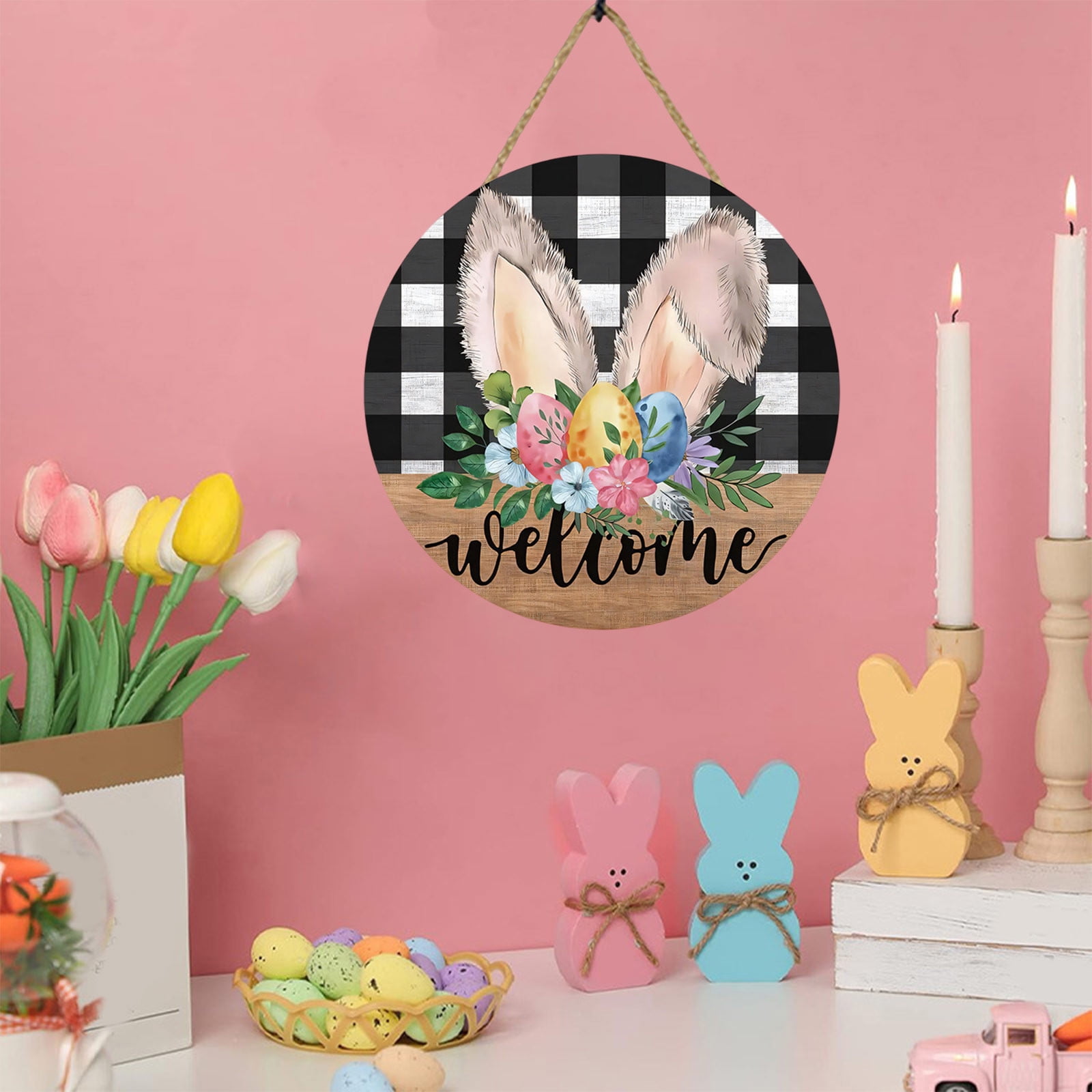 Welcome Easter Bunny Rabbit Sign for Front Door Decor, 11.8 Inch Bunny ...