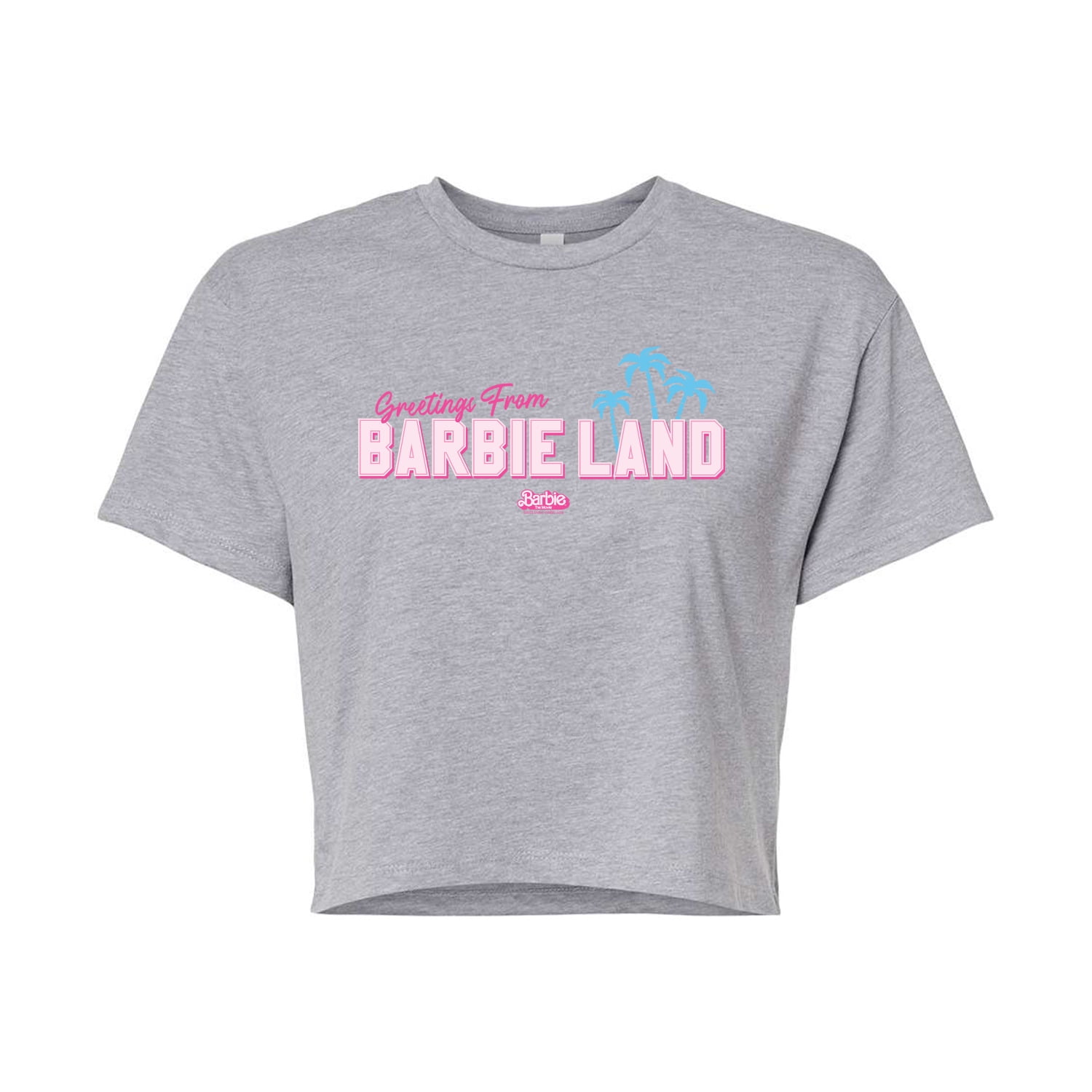 Barbie - Greetings from Barbie Land - Juniors Cropped Cotton Blend T ...