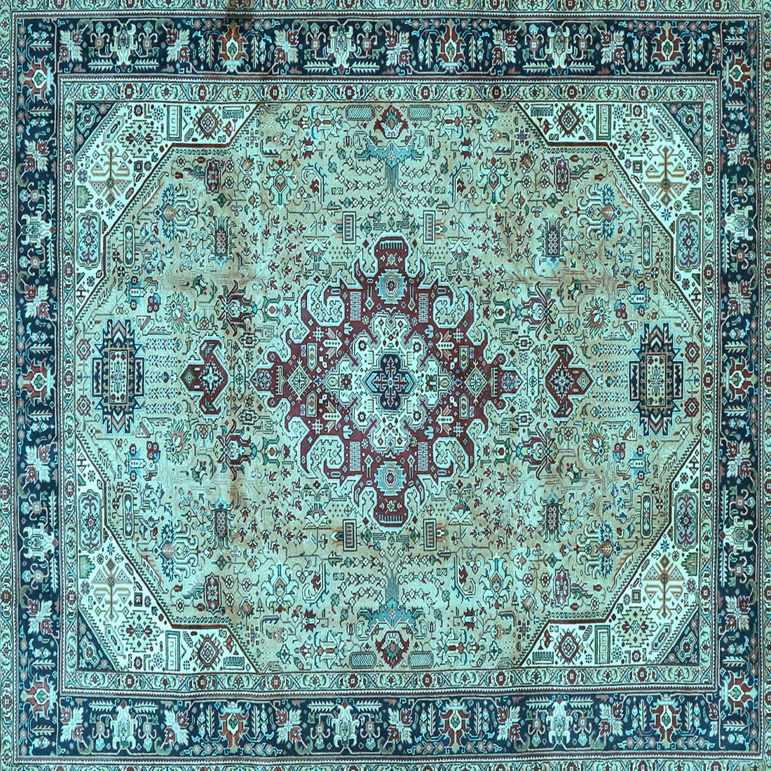 Ahgly Company Indoor Square Medallion Light Blue Traditional Area Rugs ...