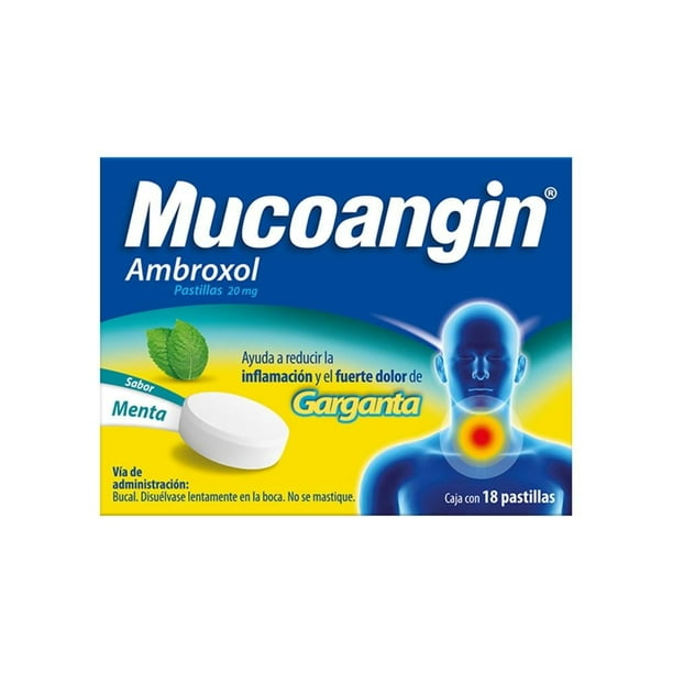 Mucoangin Auxiliar en alivio Dolor de Garganta Menta 18 pastillas 20 mg ...