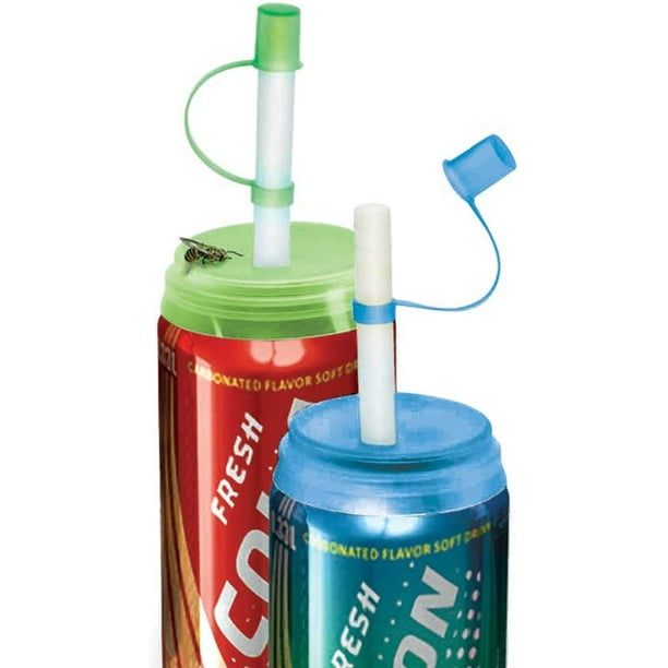 Reusable Plastic Can Straws with Flip-Top Caps to Prevent Spills and ...