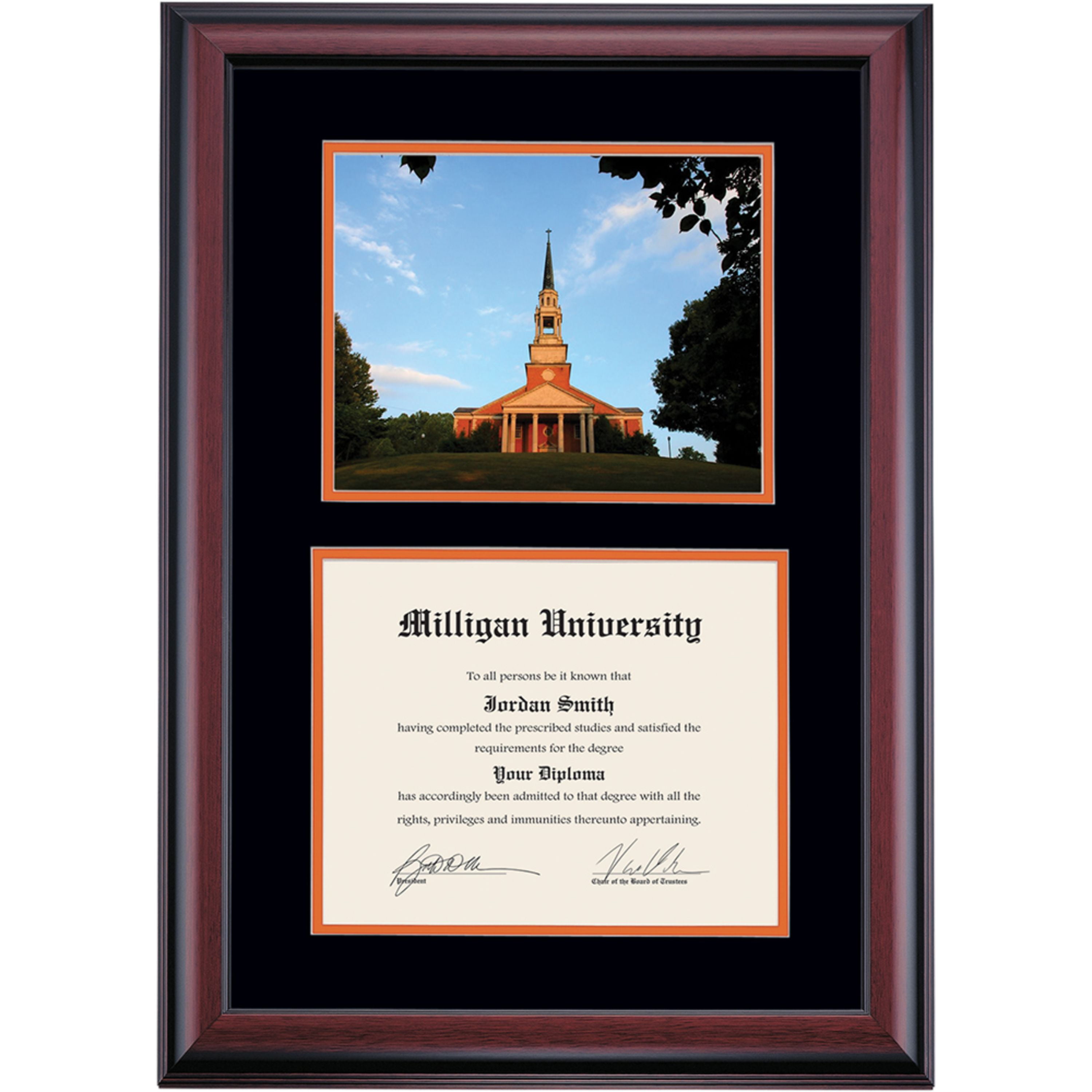 OCM Diploma Frame for Milligan College, Black/Orange Mat with Seeger ...