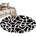 Abstract Line Small Round Rug 3Ft Retro White Wave Line Art Black ...