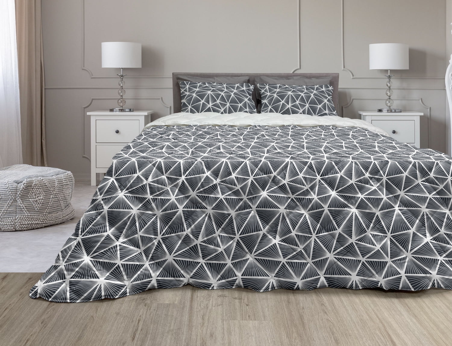 Geometric Comforter & Sham Bedding Set, Abstract Polygonal Design ...
