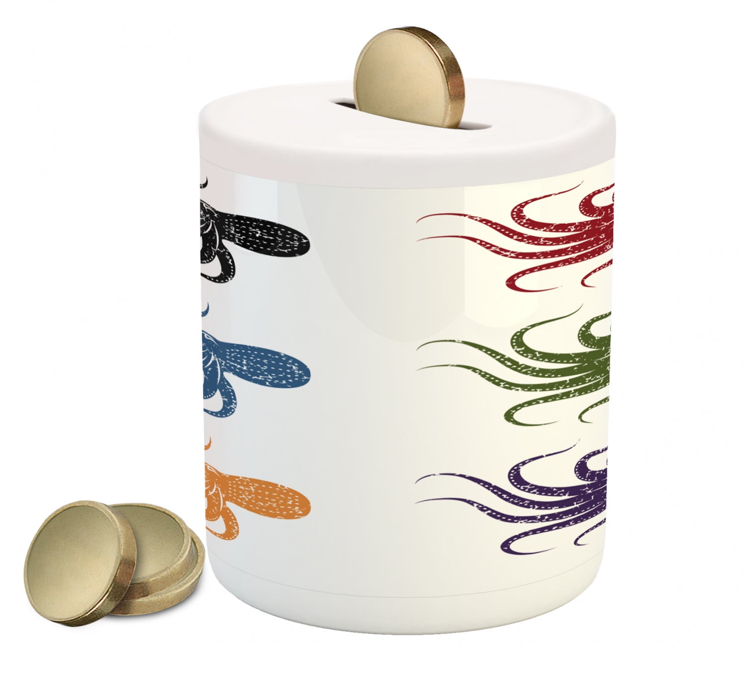 Octopus Piggy Bank, Composition Grunge Sea Nautical Aquatic Under Water ...