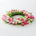 15.7 Inch Tulip Wreath,Front Door Green Leaves Spring Silk Wreath for ...