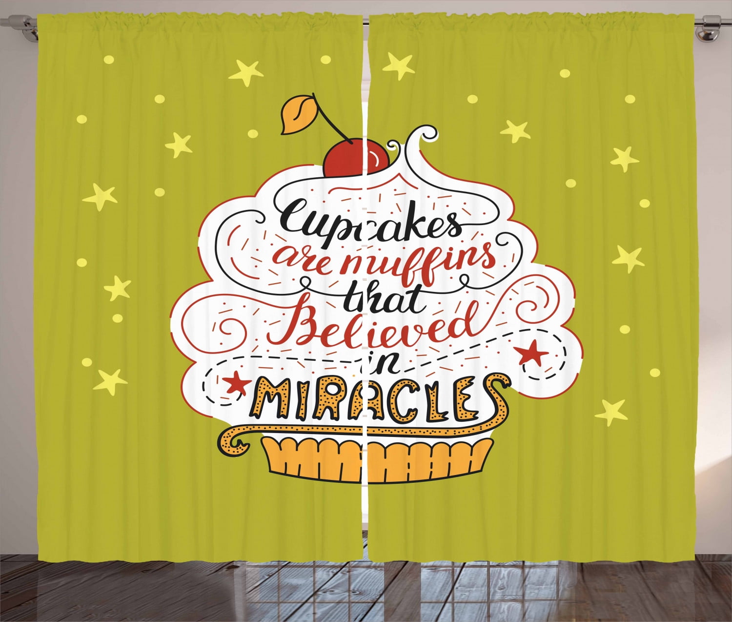 Cupcake Curtains 2 Panels Set, Cupcakes are Muffins that Believed in ...