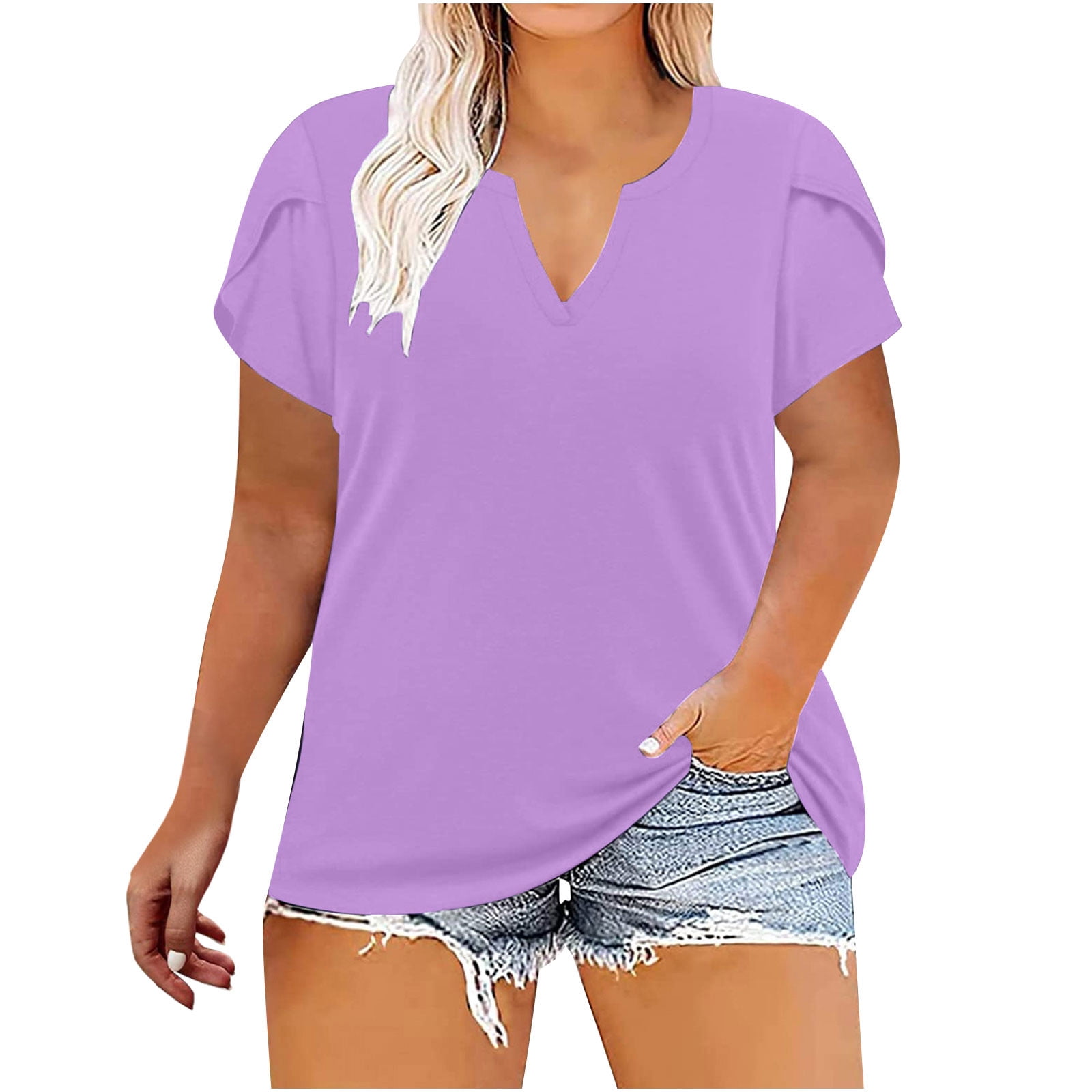 Click here for Pisexur Womens Plus Size Tops Summer Plain V Neck... prices