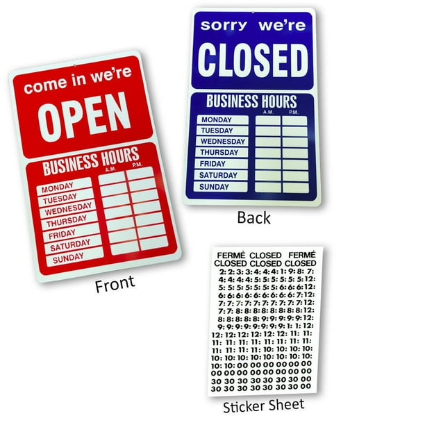 Open Closed Double Sided Business Hours Window Sign with Time Sheet ...