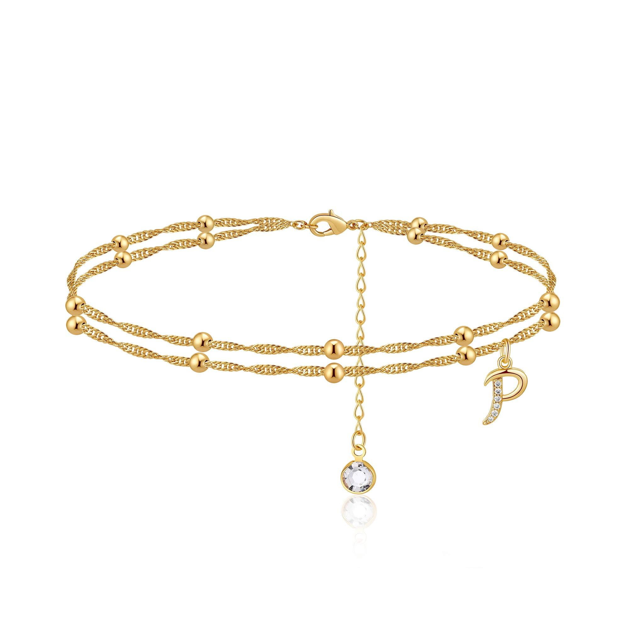 MONOOC Initial Ankle Bracelets for Women, 14K Gold Plated Dainty ...