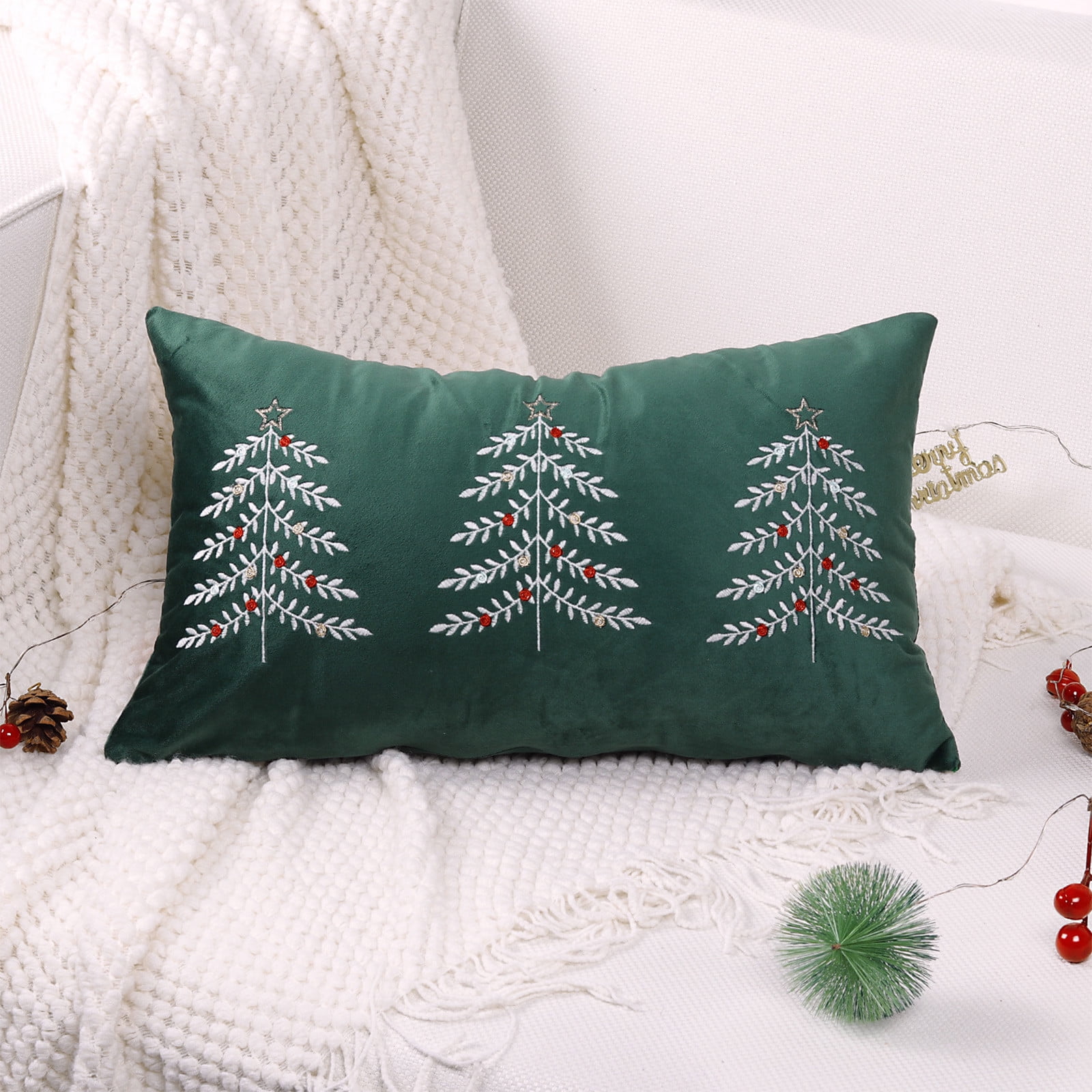 Click here for Tyidzon Pillow Covers Embroidered Christmas Tree P... prices
