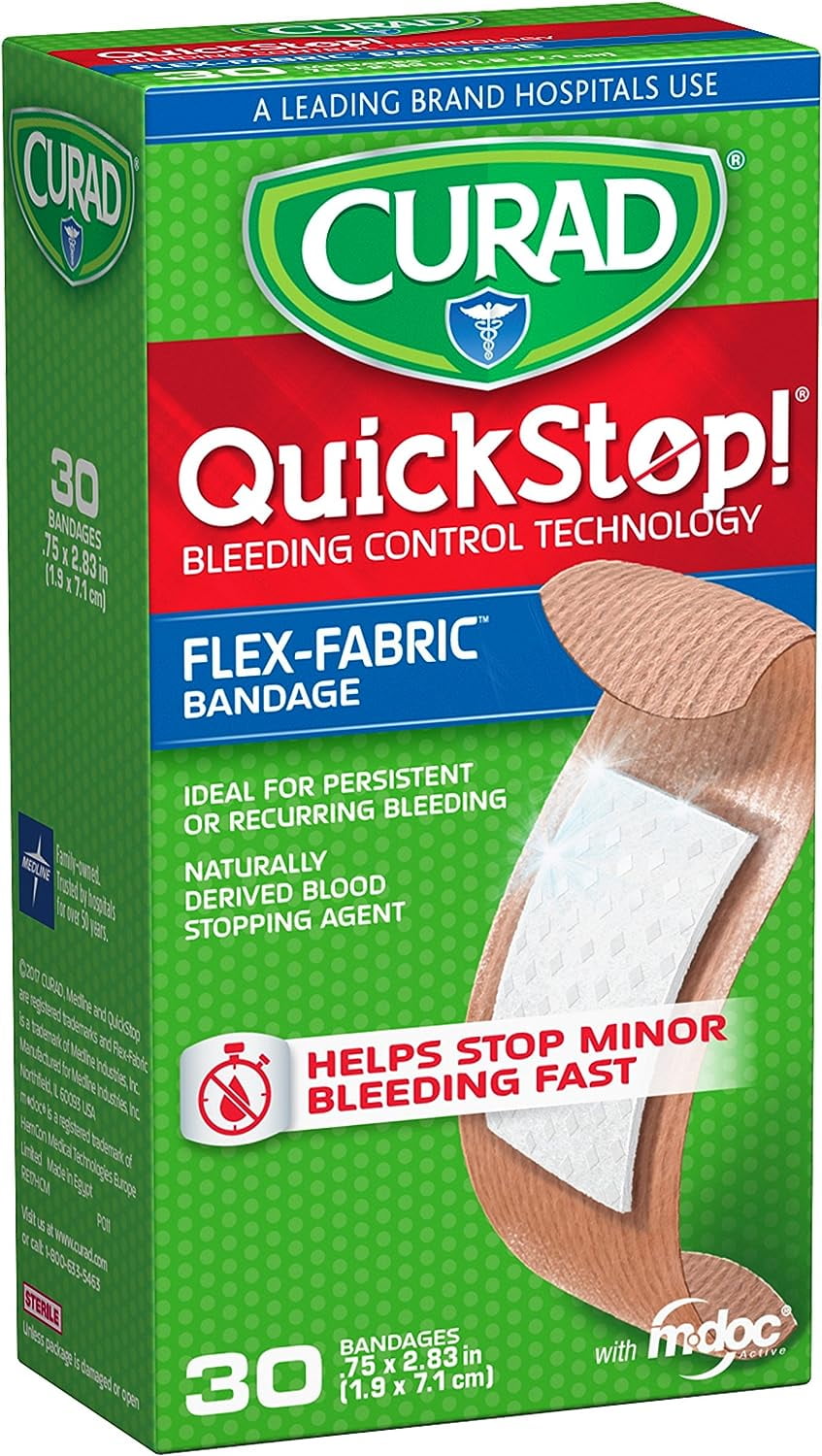 Medline CUR5243V1 Quickstop Fabric Bandages 34 In X 2.83 In (Box of 30 ...