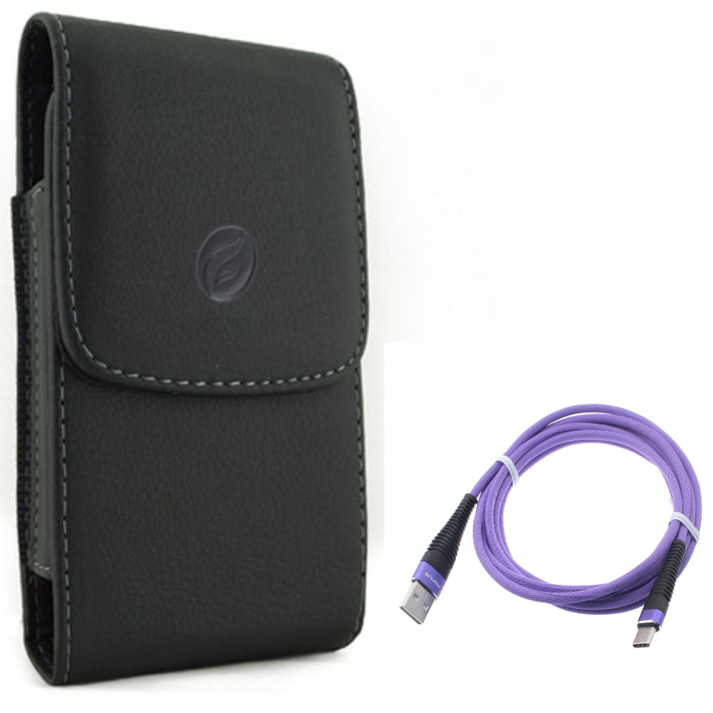 Leather Case Belt Clip w Purple 6ft USB Cable for Samsung Galaxy A73 5G ...