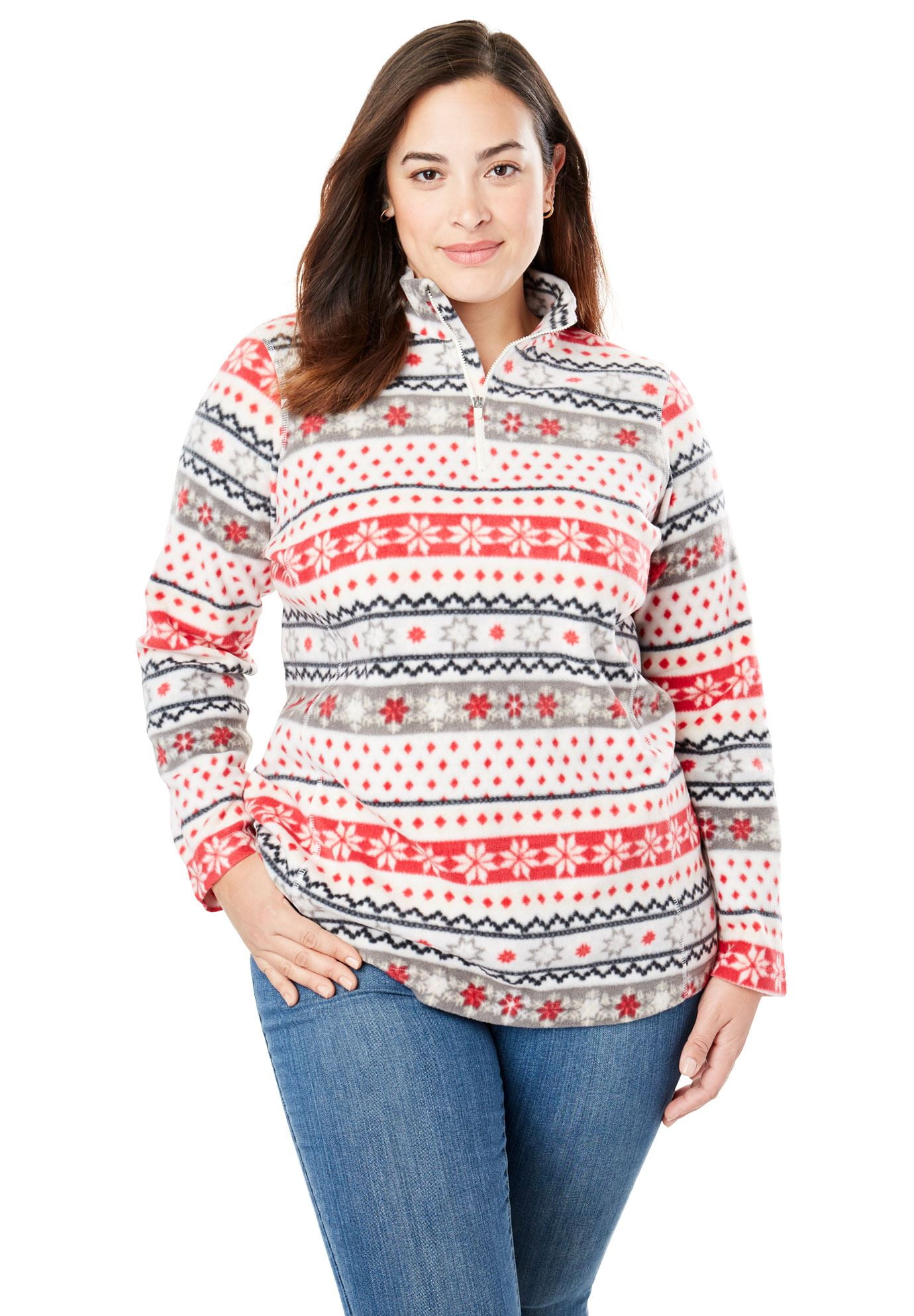 Woman Within Plus Size Quarter-Zip Microfleece Pullover - Walmart.com