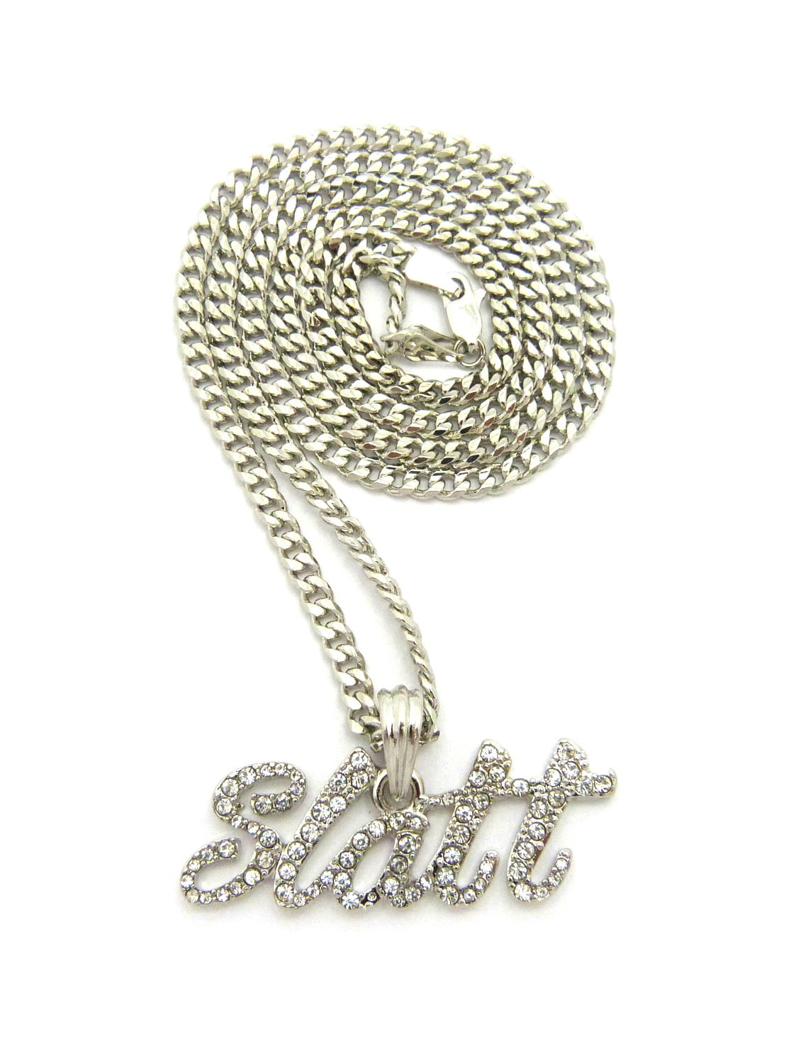 Stone Stud Slatt Phrase Pendant with Chain Necklace - Silver-Tone, 24 ...