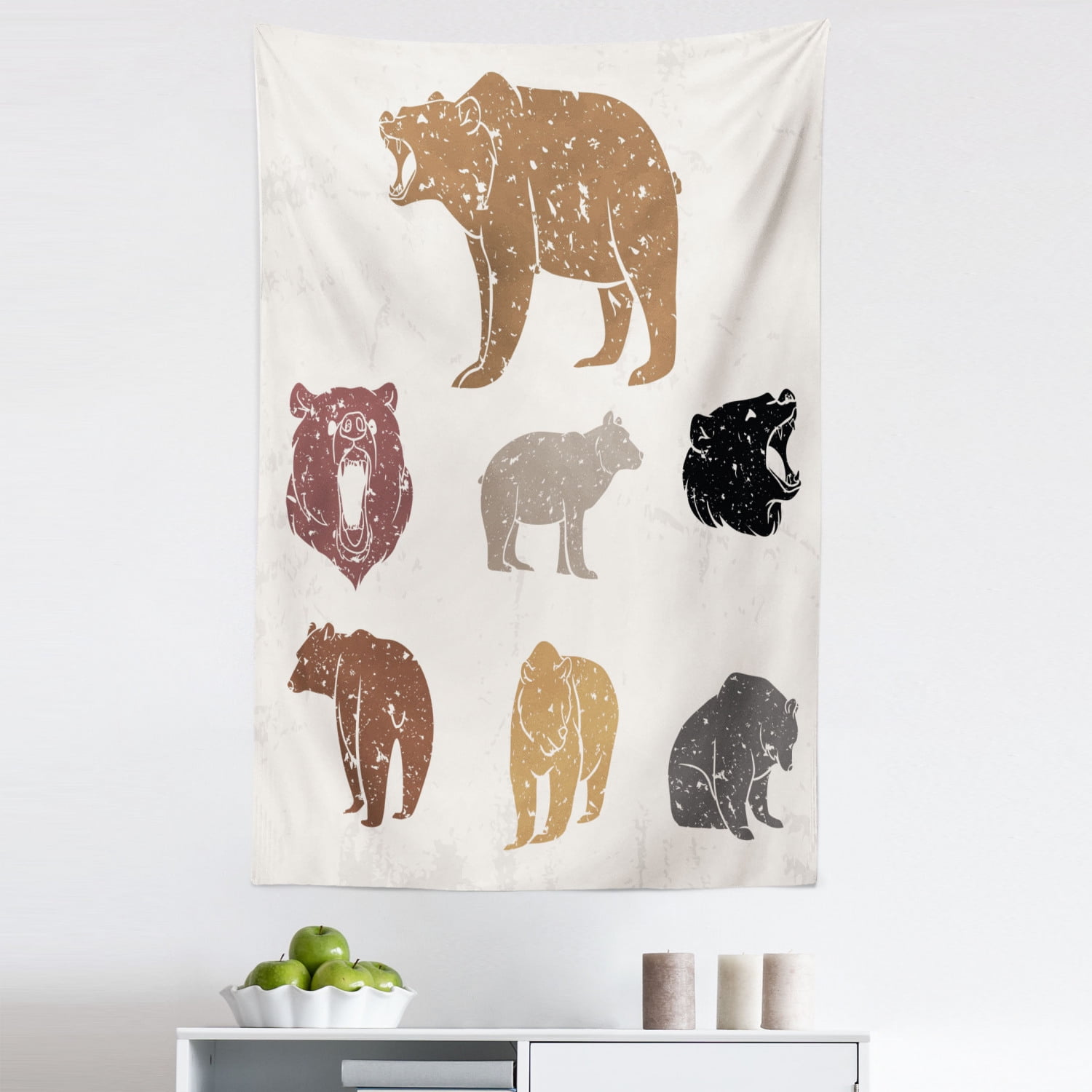 Bear Tapestry, Different Bears with Grunge Design Growling Animal ...