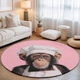 Chef Chimpanzee Area Rugs 3.3' (Round) Animal Pink Background Floor Rug ...
