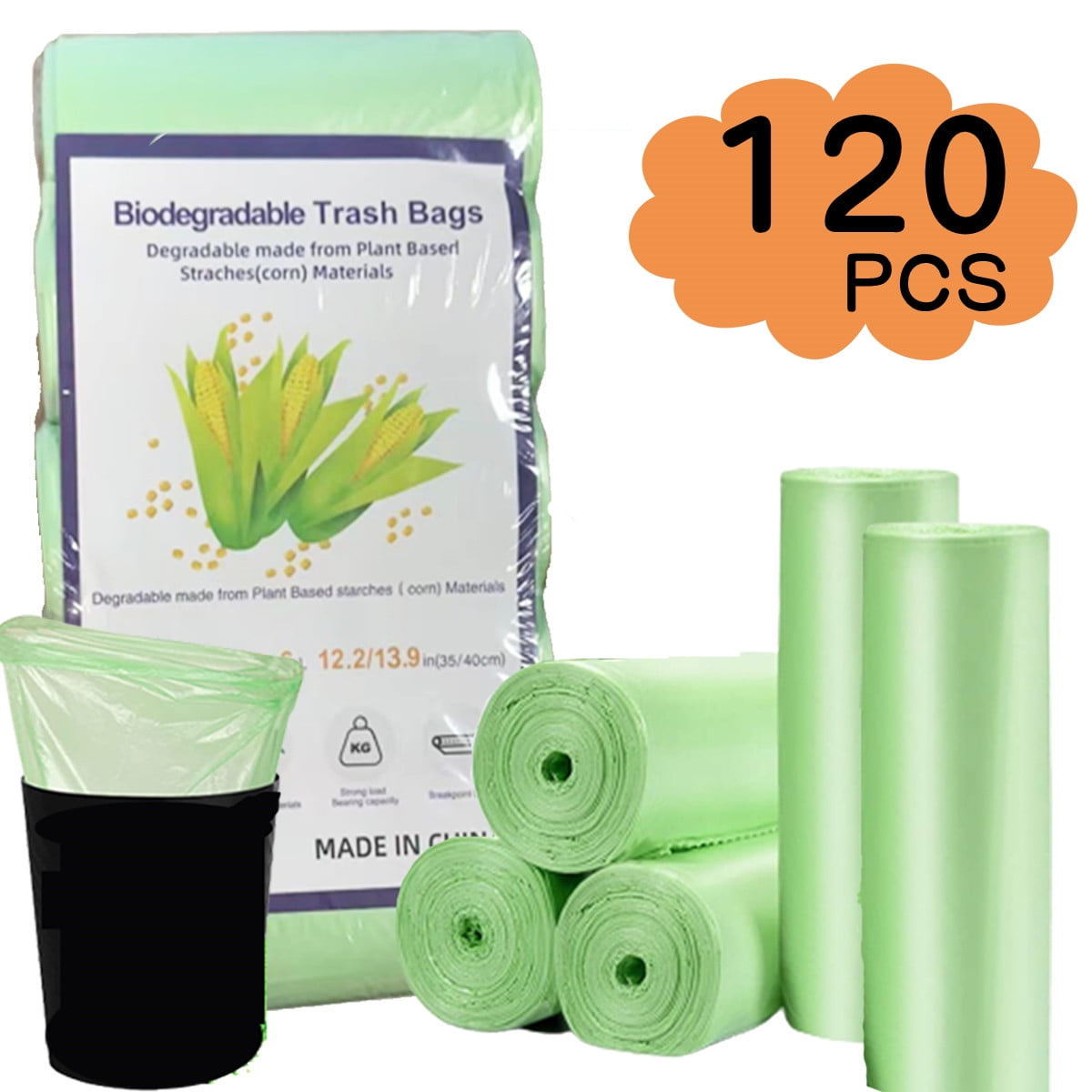 Kabuer Biodegradable Trash Bags Garbage Bags 1.2 Gal Size Kitchen ...