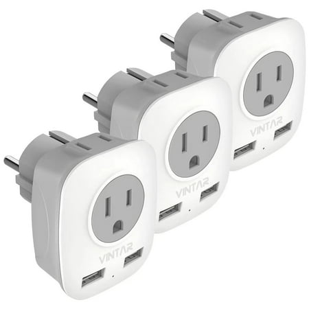 VINTAR European Plug Travel Adapter,International Power Plug with 2 USB ...