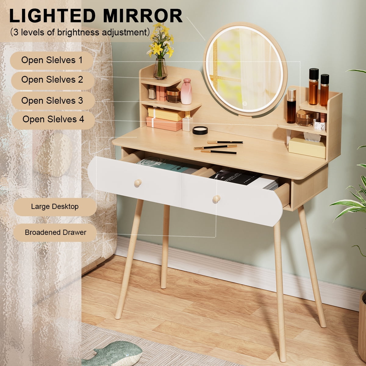 Click here for Thehsnt Makeup Vanity Desk With Led Lighted Mirror... prices