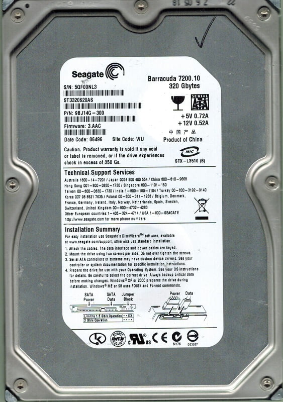 Seagate ST3320620AS 320GB P/N: 9BJ14G-300 F/W: 3.AAC WU - Walmart.com
