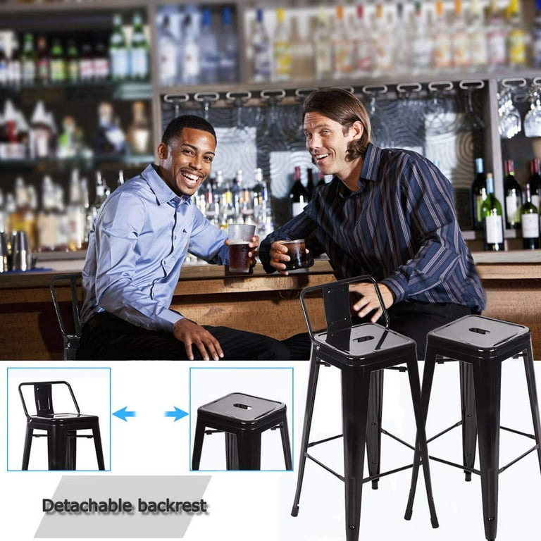 Metal Bar Stool Set of 2 Height Adjustable 30 Inches Stackable Barstools Low Backrest Kitchen Chairs Patio Chairs Dining Stool Tolix Style Bar