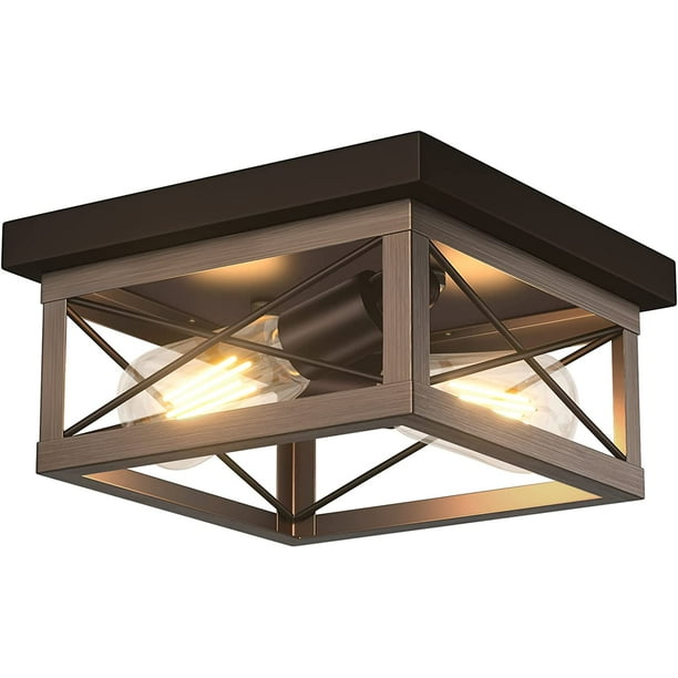 2 Light Rustic Farmhouse Flush Mount Ceiling Light Industrial Metal ...