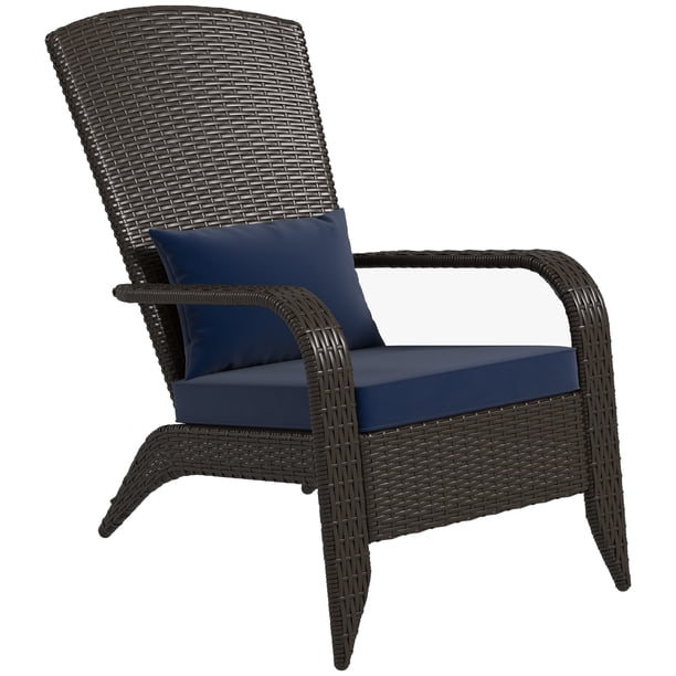 Outsunny Rattan Adirondack Chair Wicker Fire Pit Chair w/ Cushion Dark ...