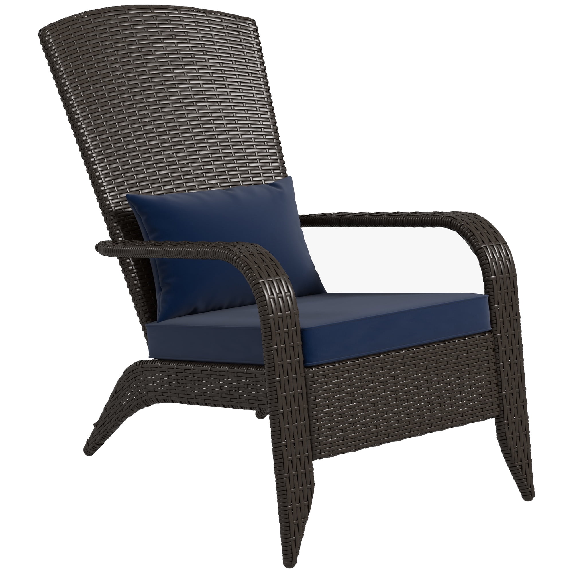 Outsunny Rattan Adirondack Chair Wicker Fire Pit Chair W/ Cushion Dark Blue 25.6 W X 31.5 D X 30.3 H