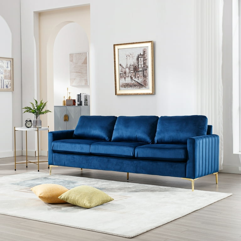 Muumblus 2 Pieces Velvet Living Room Sets Modern 2 Seater Loveseat Sofa and 3 Seater Sofa Couch Navy Blue