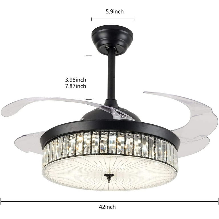 Modern Crystal Led Ceiling Fan With Foldable Blades White | Shelly Lighting
