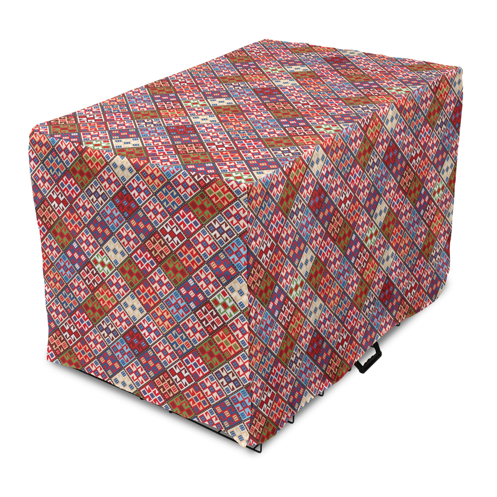 Colorful Dog Crate Cover, Various Skewed Square Nomadic Rug Looking ... Colorful Dog Crate Cover, Various Skewed Square Nomadic Rug Looking ...