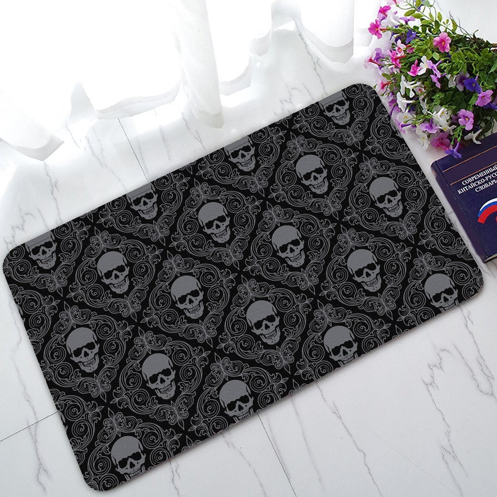 GCKG Dark Balck World Design Skull With Lacy Pattern Non-Slip Doormat ...