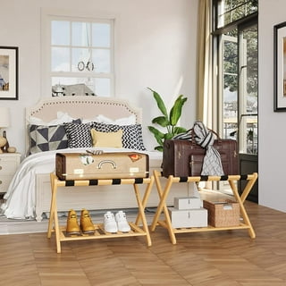 Solid Wood Folding Luggage Rack with Heavy-duty Straps and Shelf - New ...