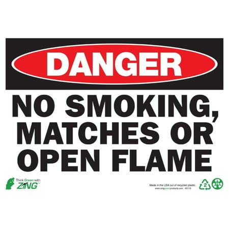 ZING 2110S Eco Safety Sign, Danger No Smoking, Matches or Open Flame ...