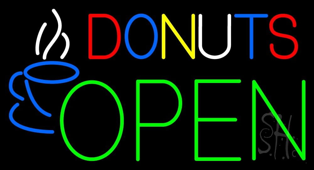 Donuts Open LED Neon Sign 13 x 24 - inches, Clear Edge Cut Acrylic ...
