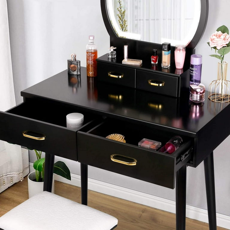 Makeup Table And Stool Black