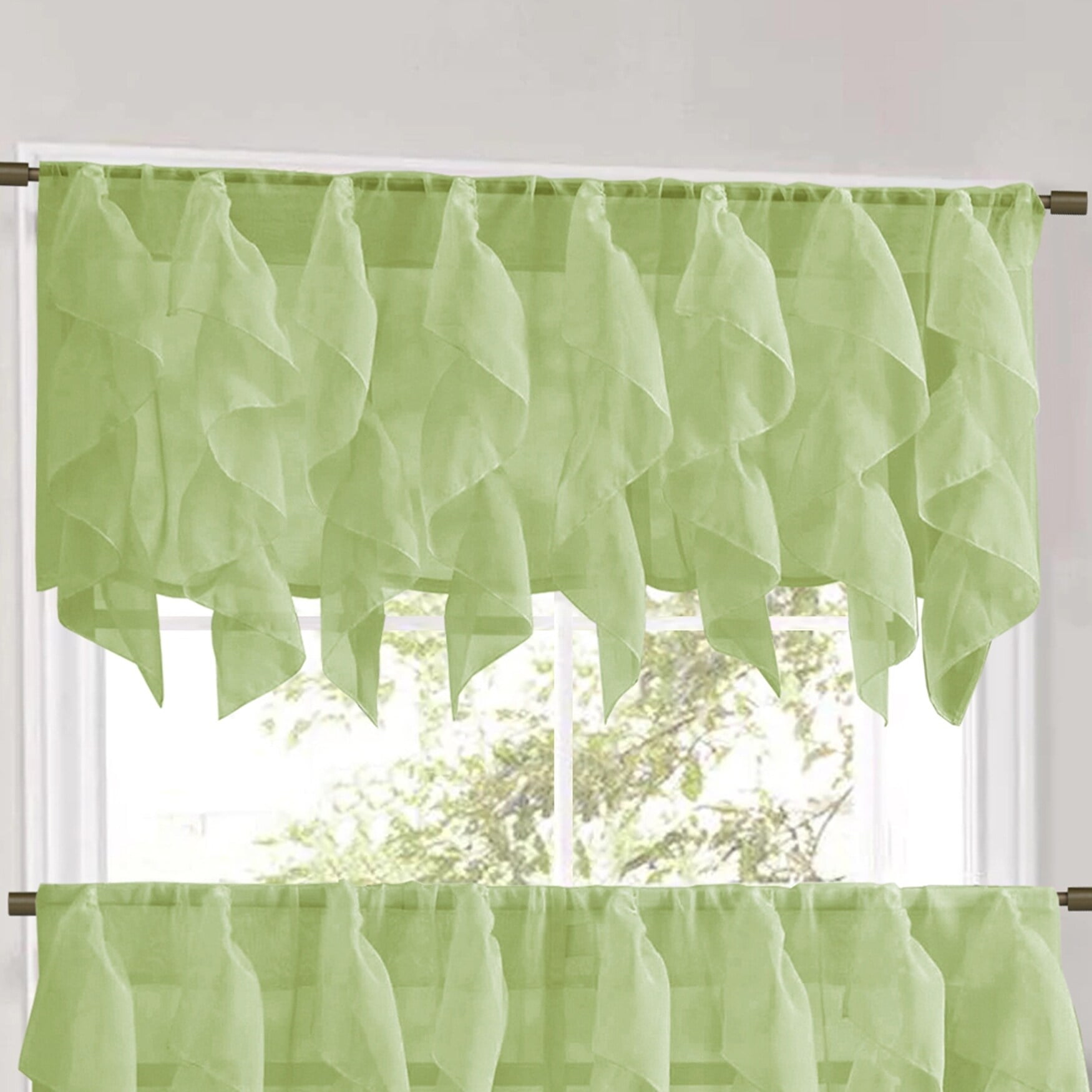 Sweet Home Collection Sage Vertical Ruffled Waterfall Valance and ...